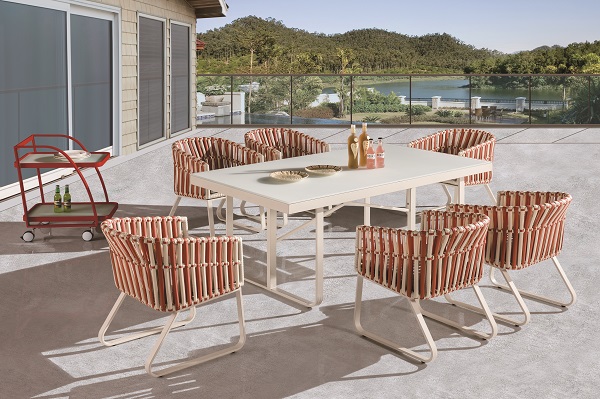 Apricot Modern Outdoor Dining Set For 6 - Icon Outdoor Contract