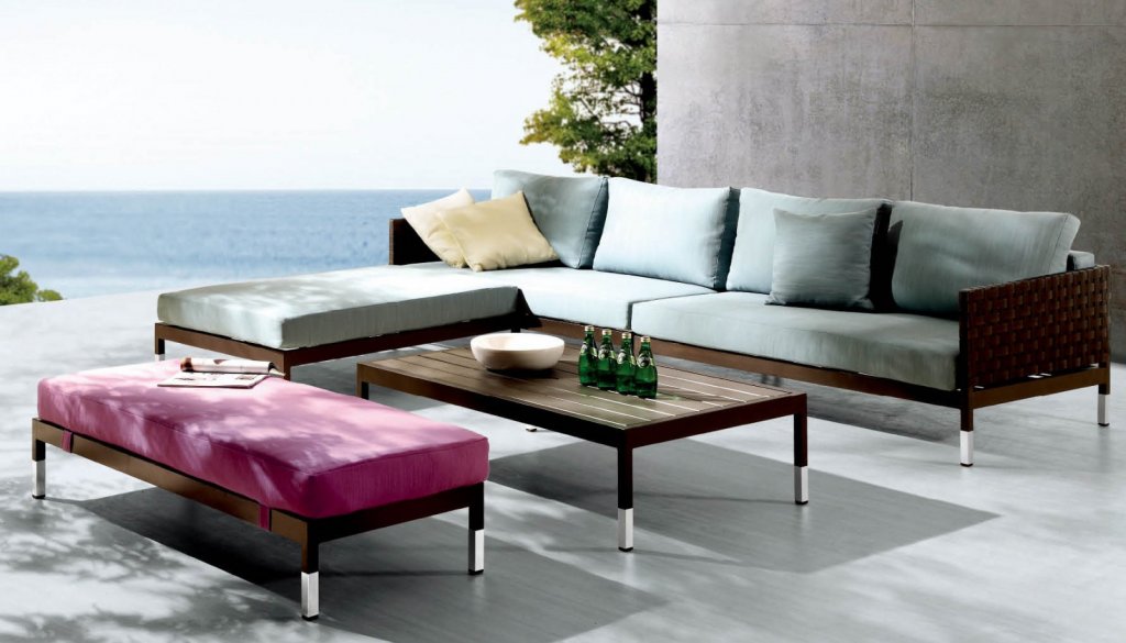 Taco Modern Outdoor Sofa Set for 4 with 2 Benches - Icon Outdoor Contract